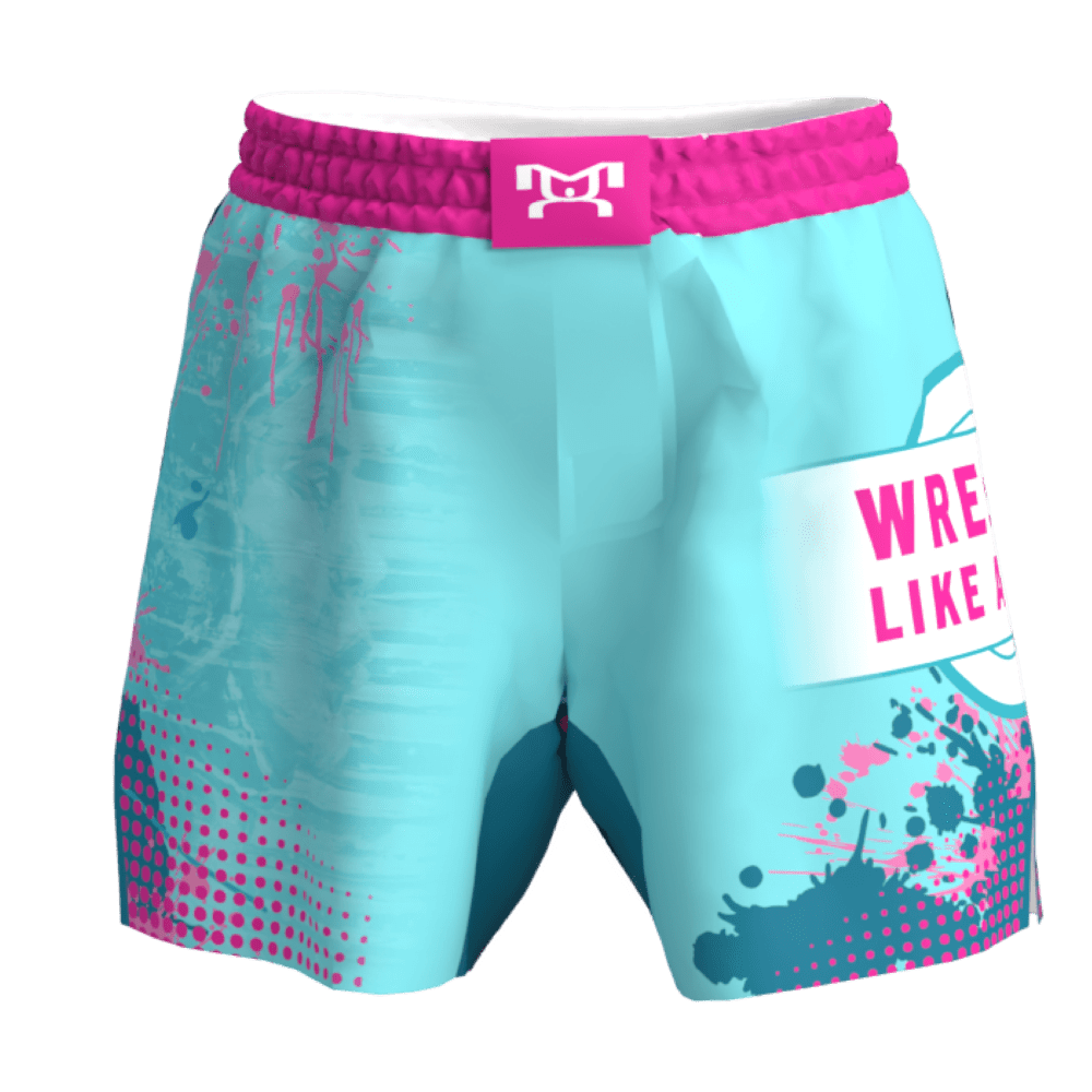 Wrestle Like A Girl Pink & Teal Women's Custom Fight Shorts - MyHOUSE ...