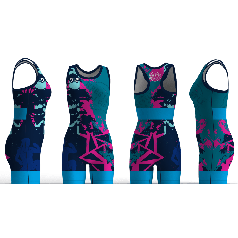 WRESTLE LIKE A GIRL blue FREESTYLE shattered Women's Custom Singlet ...